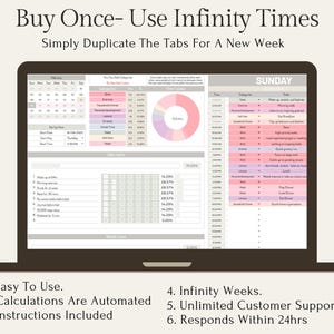Weekly Time Blocking Planner Spreadsheet 24 Hour Weekly Schedule Tracker Time Management ...