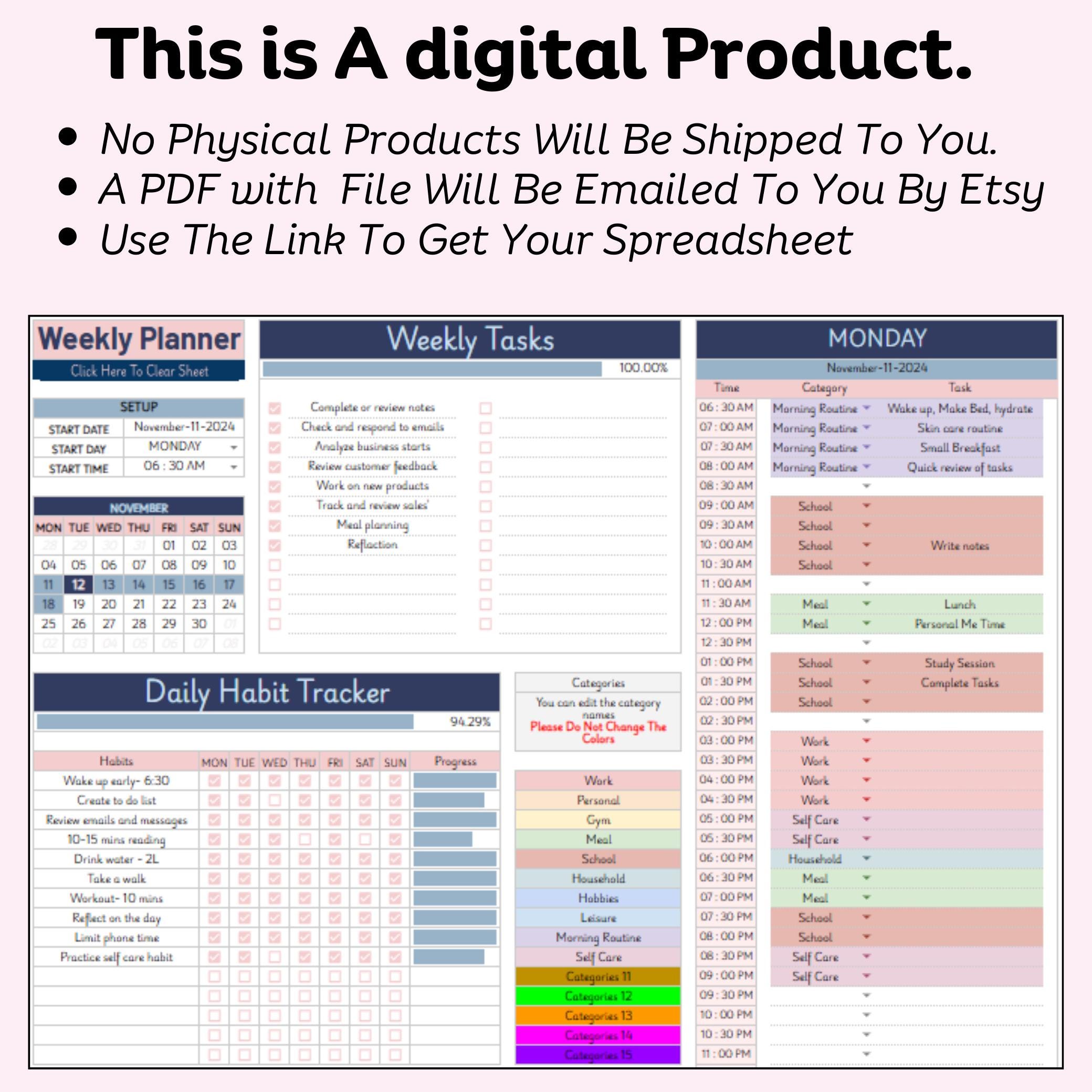 Weekly Planner 2025 Undated Digital Weekly Planner Template ...
