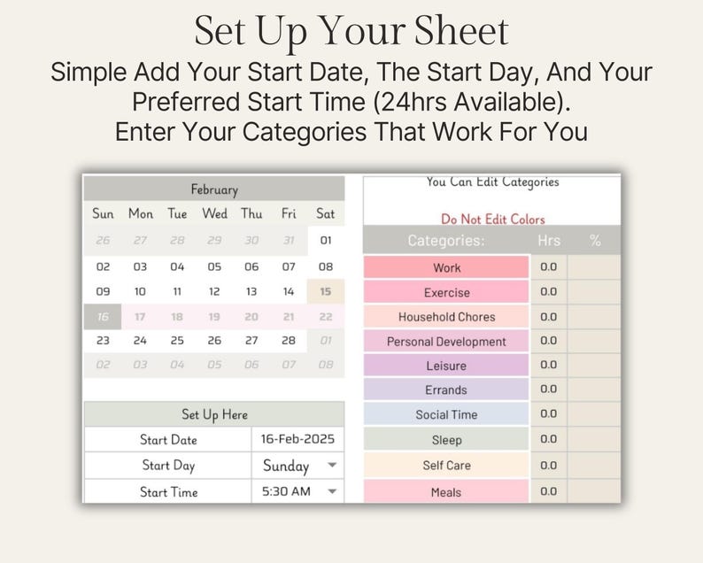 Weekly Time Blocking Planner Spreadsheet 24 Hour Weekly Schedule ...