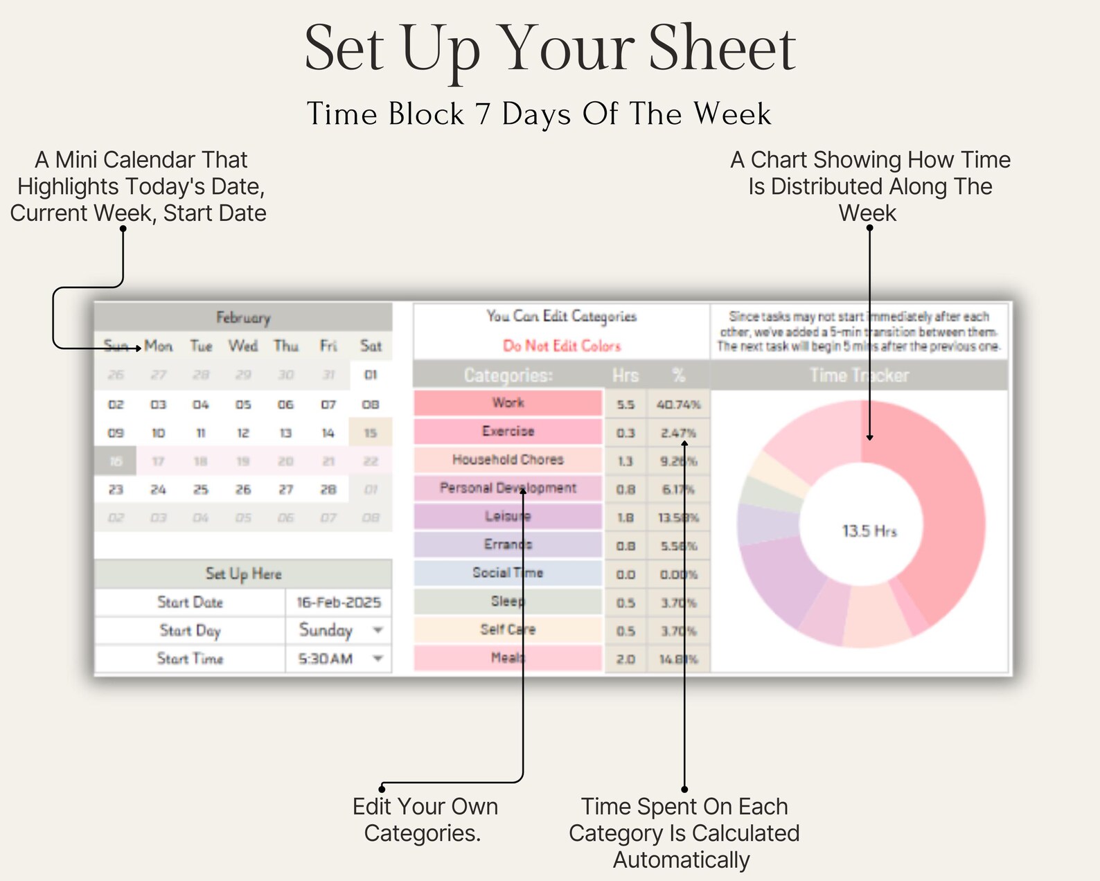 Weekly Time Blocking Planner Spreadsheet 24 Hour Weekly Schedule ...