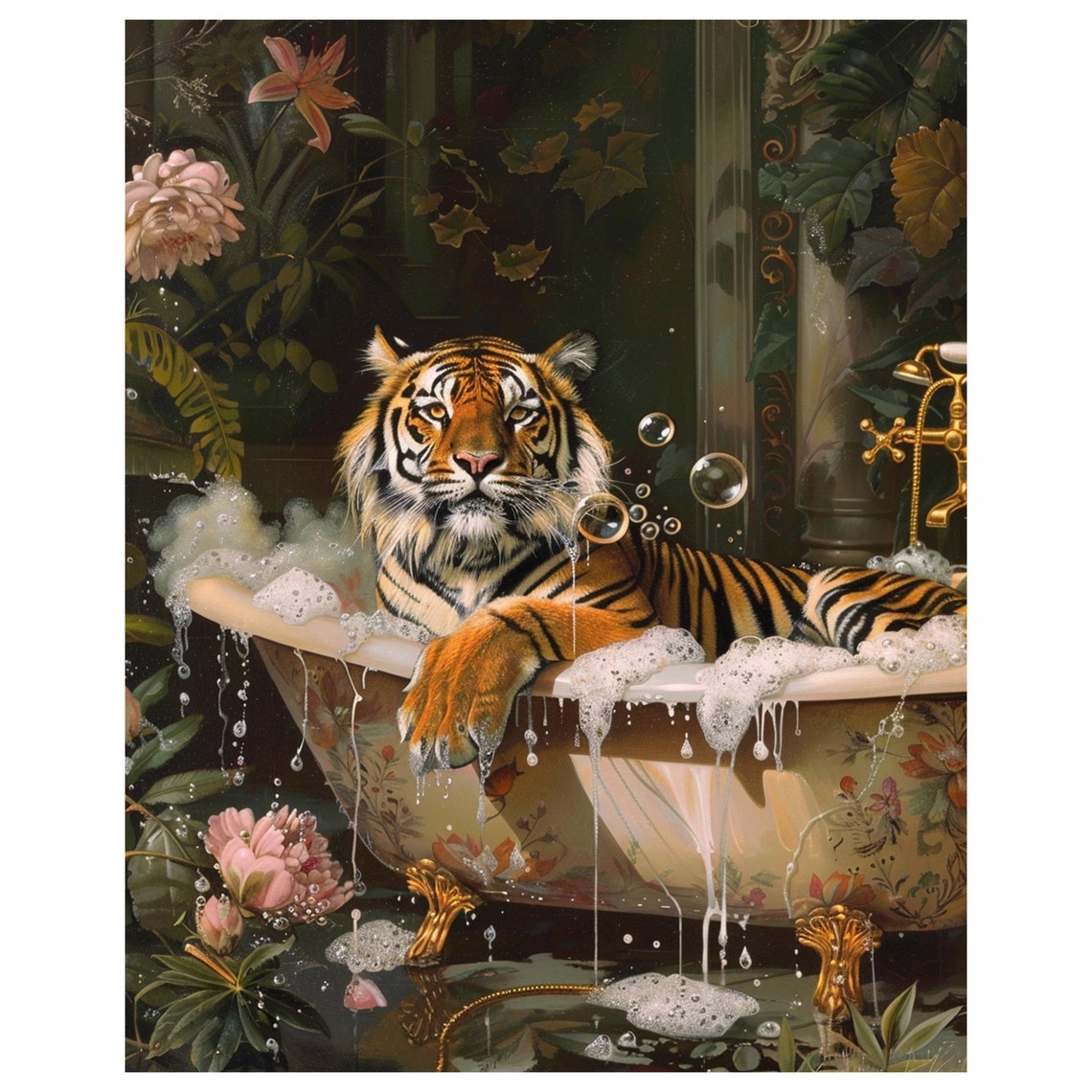 Maximalist Tiger Bathroom Art, Bathroom Printable Art, Luxury Tiger ...