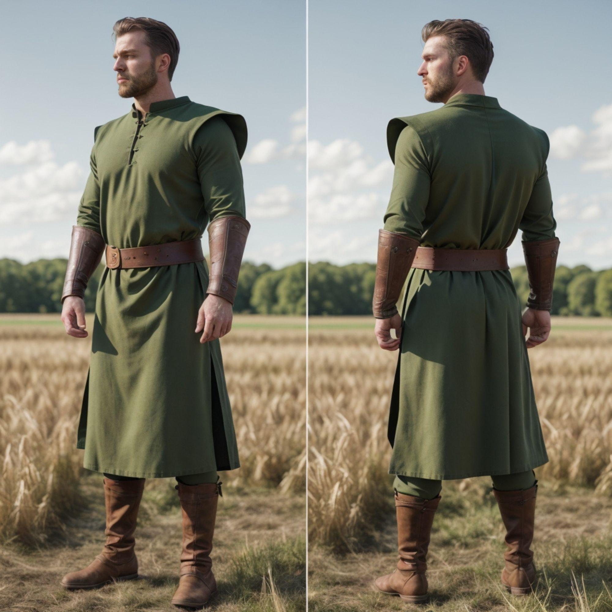Forest Green Medieval Men Fantasy Costume | Viking Norse Fighter Belted ...
