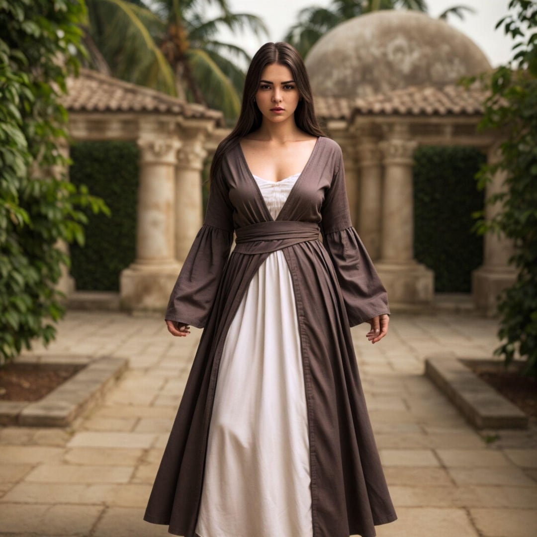 Timeless Renaissance Brown Maxi Dress Bell Sleeve Medieval Gown With ...