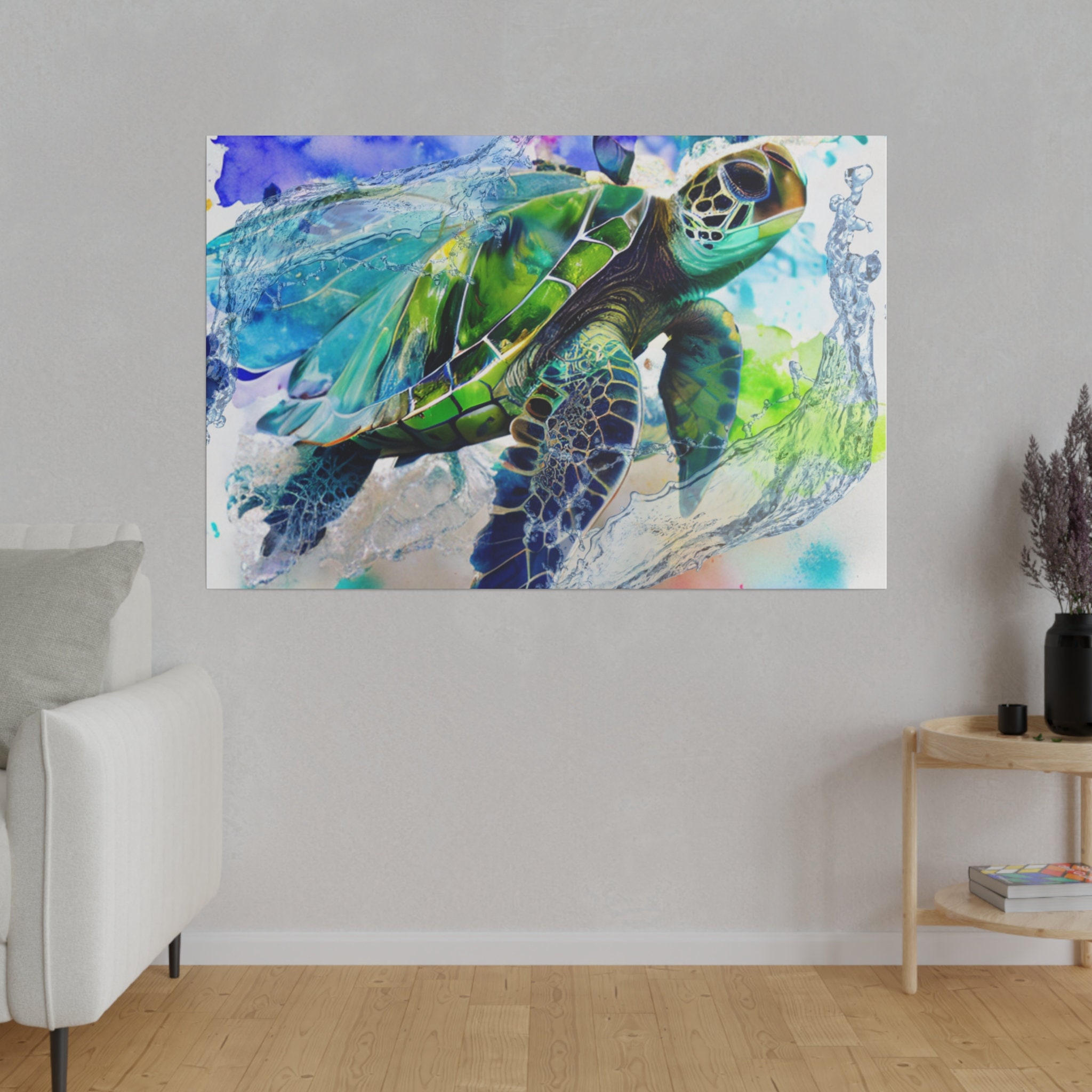 Turtle Canvas Bright Blue and Green Turtle Ocean Canvas Kids Room Decor ...