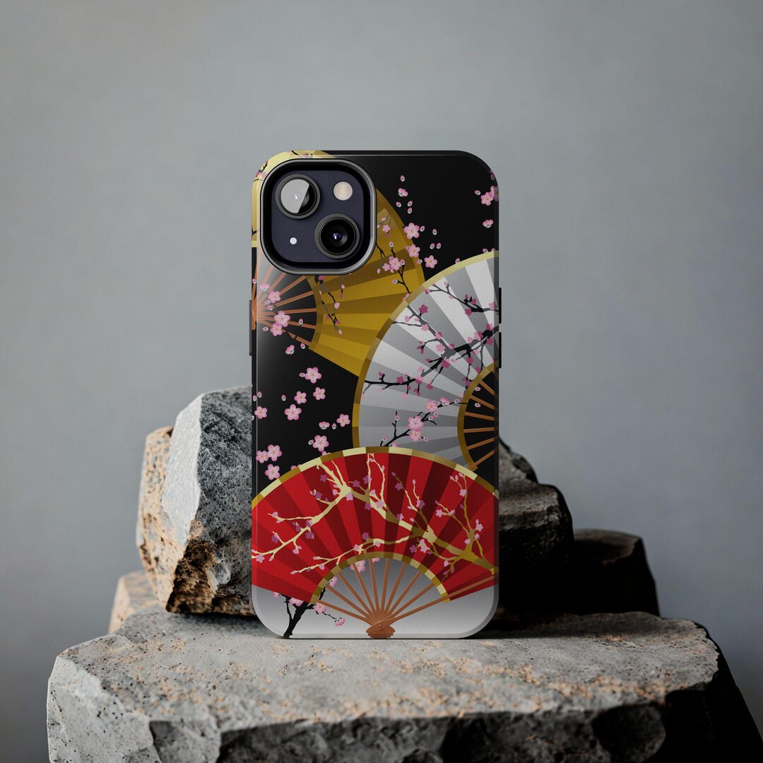 Japanese Cherry Blossom Fan Phone Case for iPhone 16 15 14 13 12 11 X ...