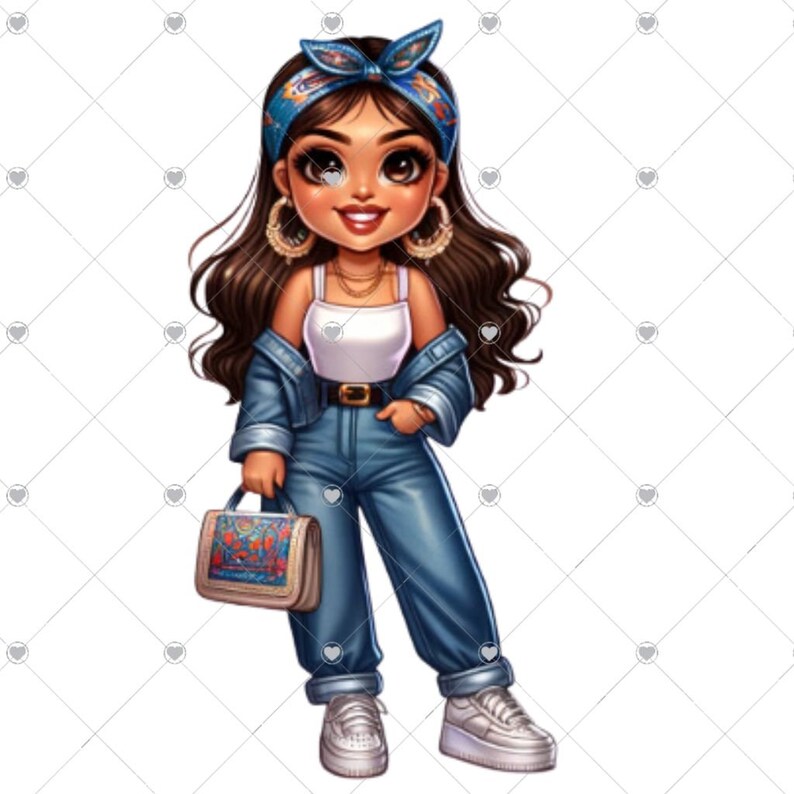 Denim Chibi Girls Clipart, Summer Clipart, Clipart Bundle, Commercial ...
