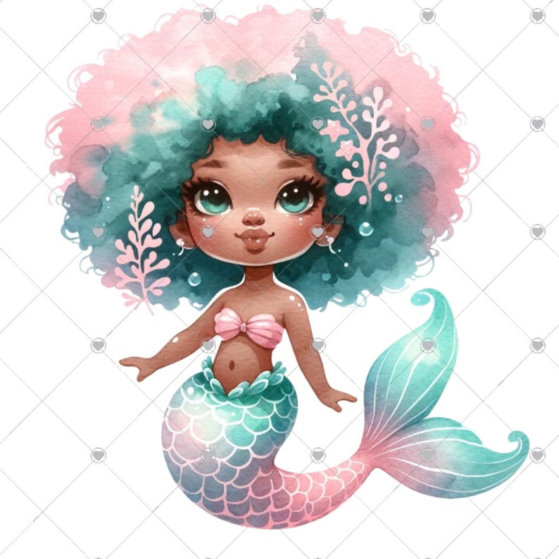 Mermaid Watercolor Clipart, Mermaid Clipart, Summer Clipart, Commercial ...