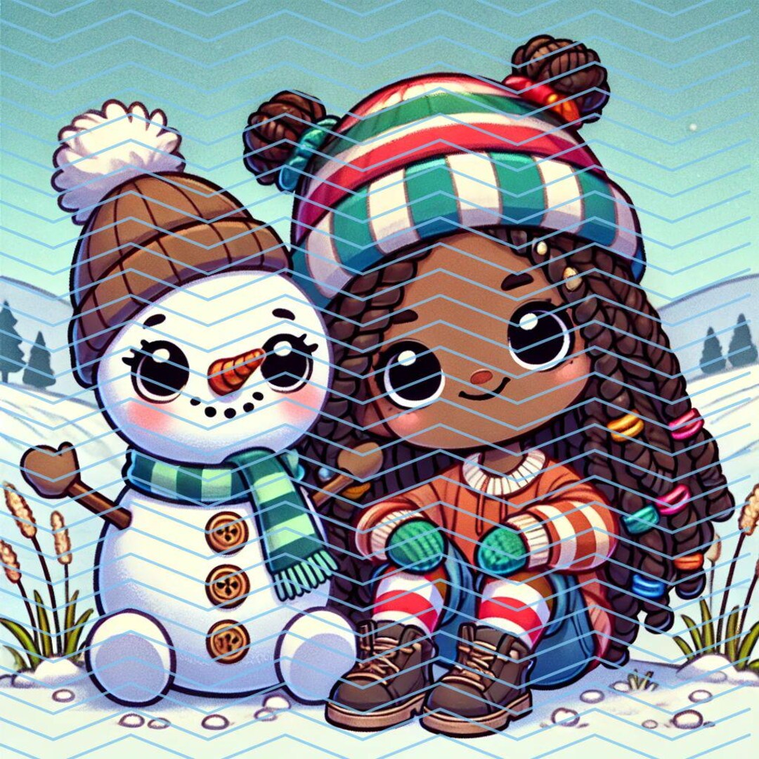 Black Girl Clipart, Winter Snowman Graphics, Sublimation PNG, African ...