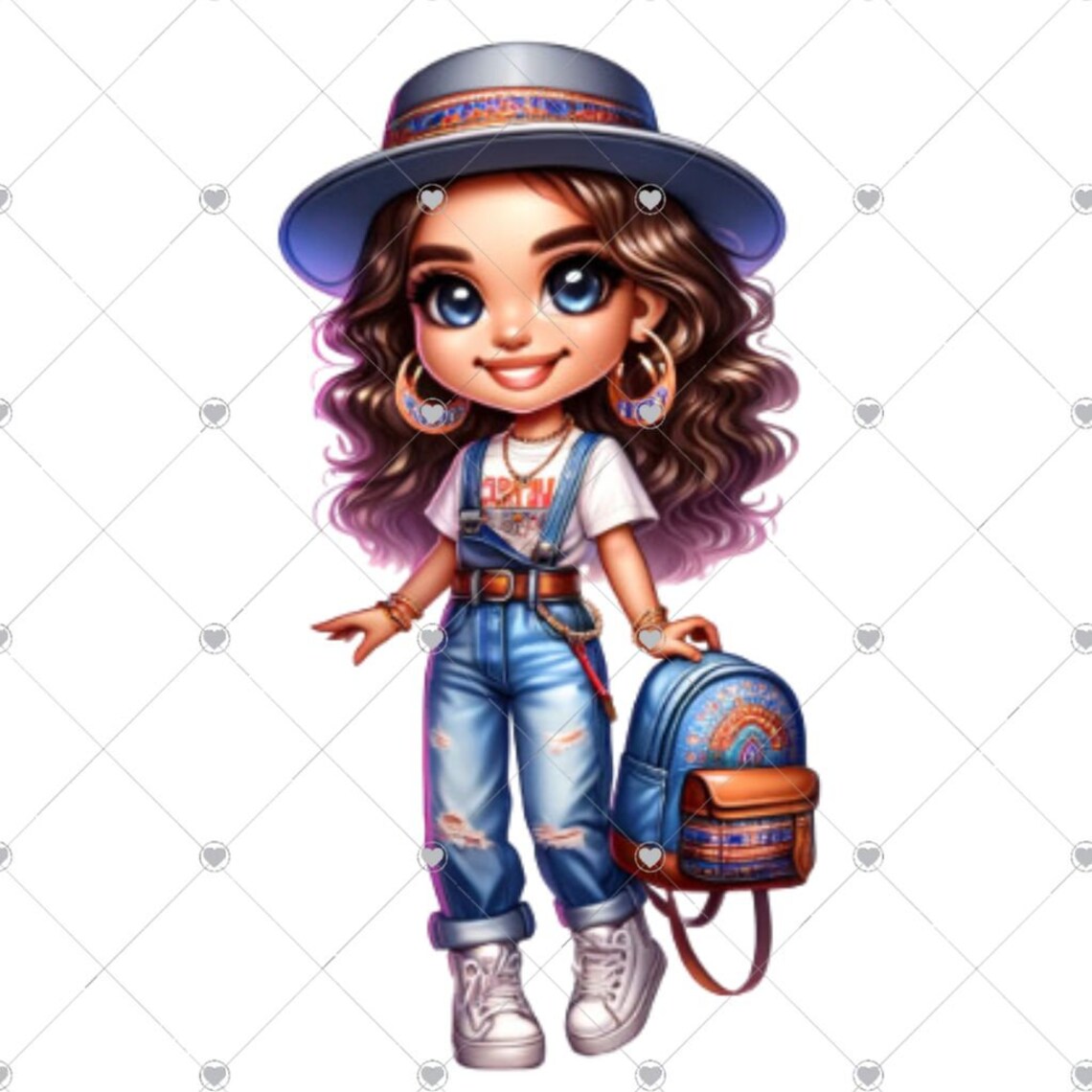 Denim Chibi Girls Clipart, Summer Clipart, Clipart Bundle, Commercial ...