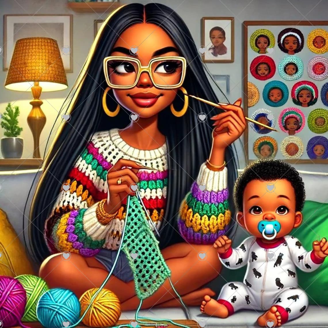 Yarn Crochet Clipart, African American Women, Black Girl Magic, Clipart ...