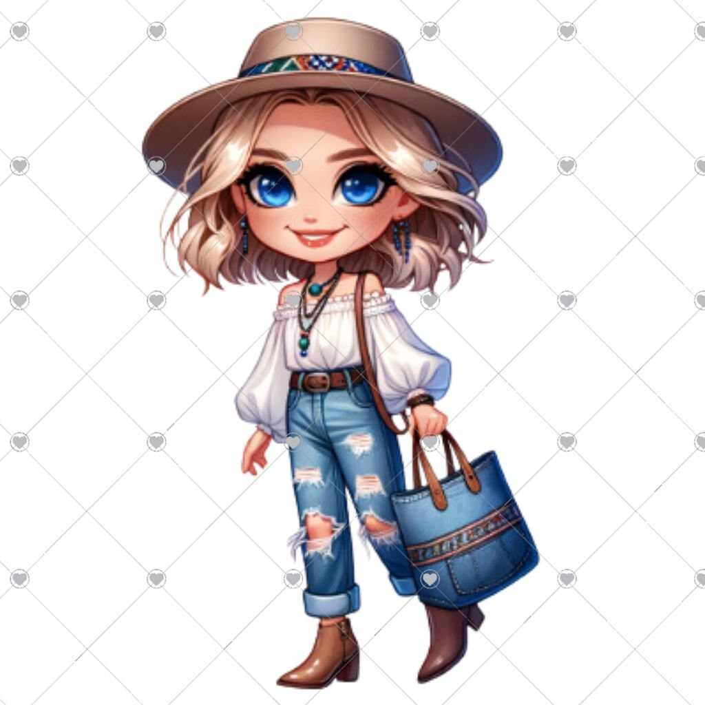 Denim Chibi Girls Clipart, Summer Clipart, Clipart Bundle, Commercial ...