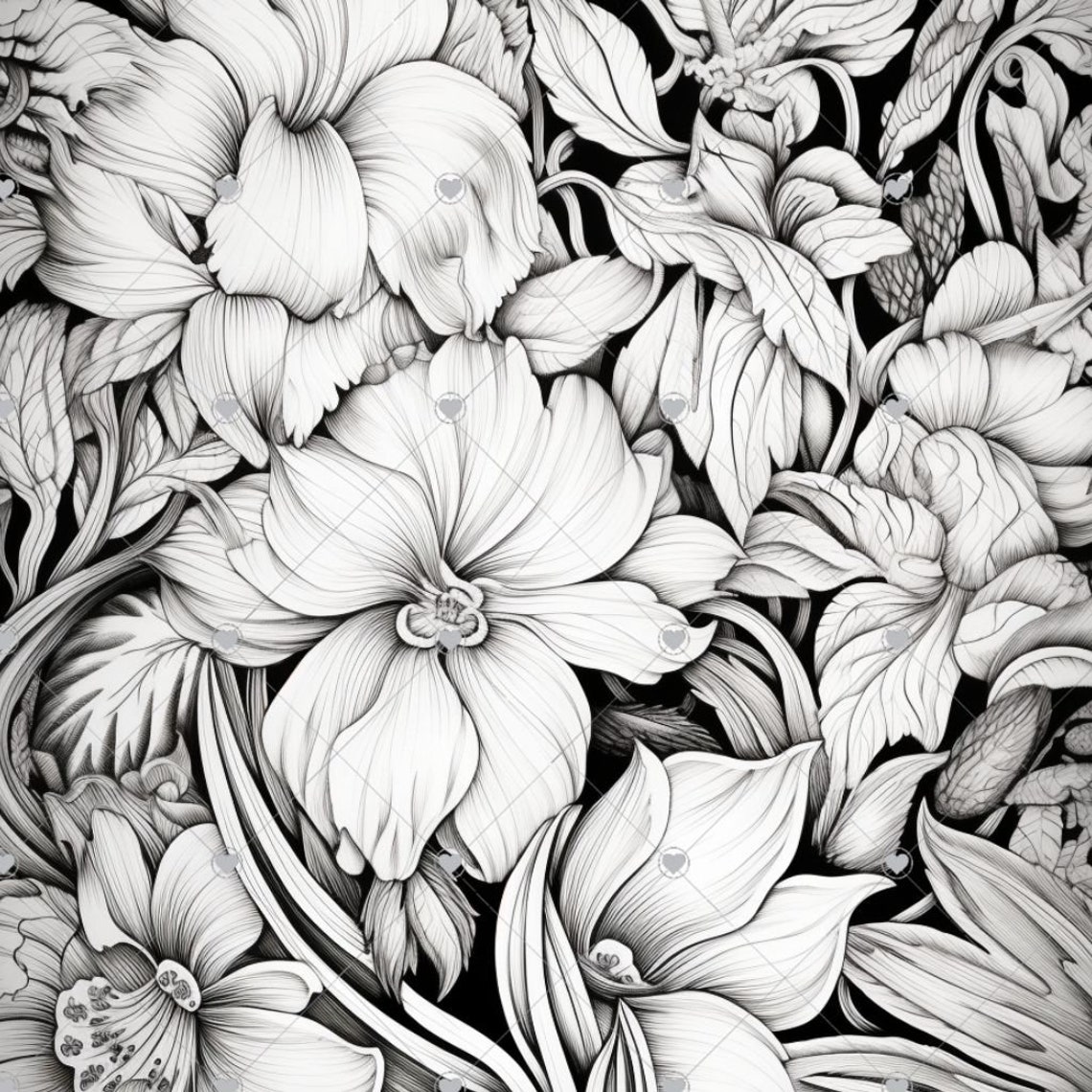 Flower Coloring Pages, Digital Download, Digital Art, Color Page - Etsy