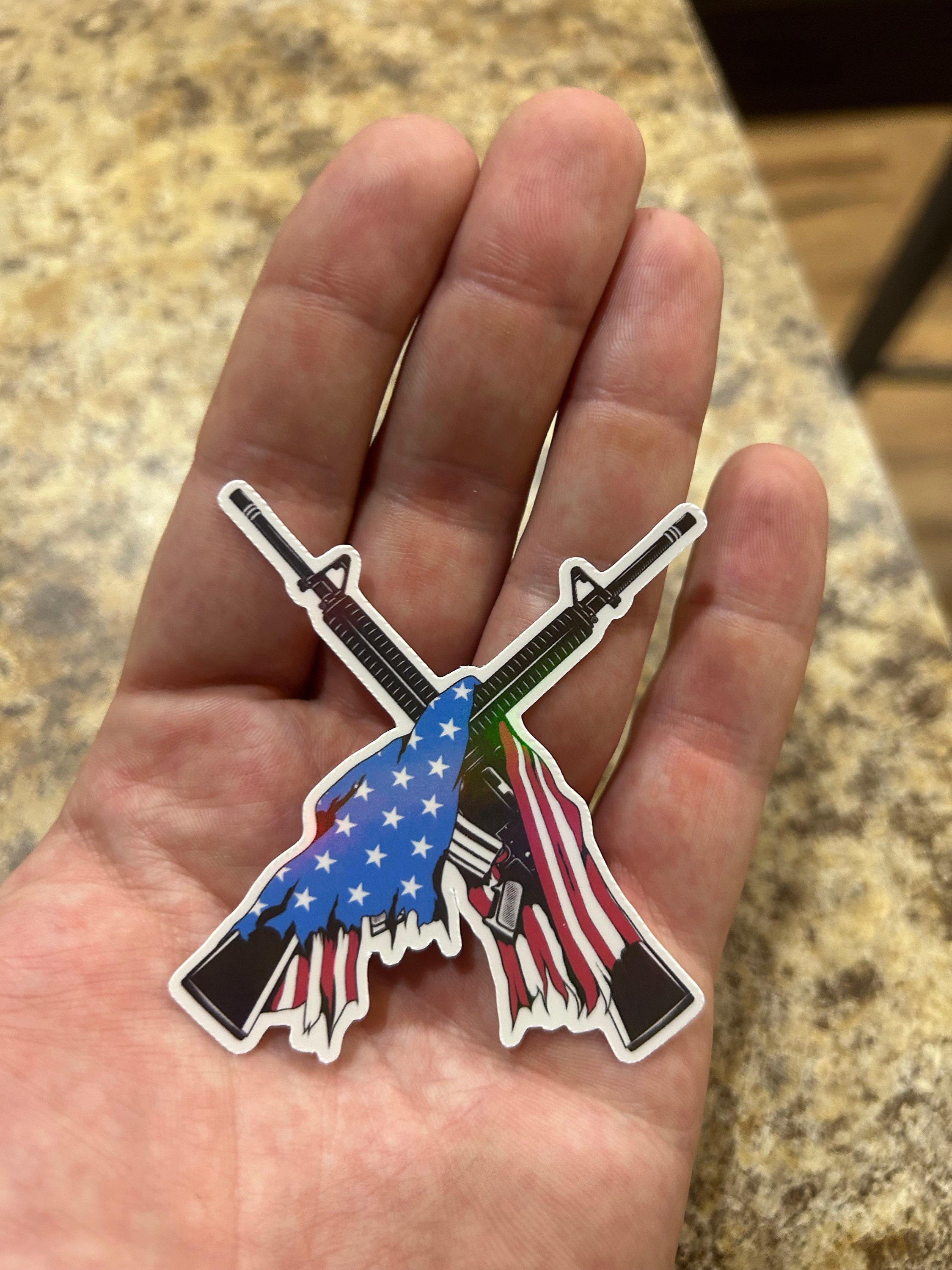 2 M16s American Flag Sticker, Gun Sticker, American Flag, Freedom ...