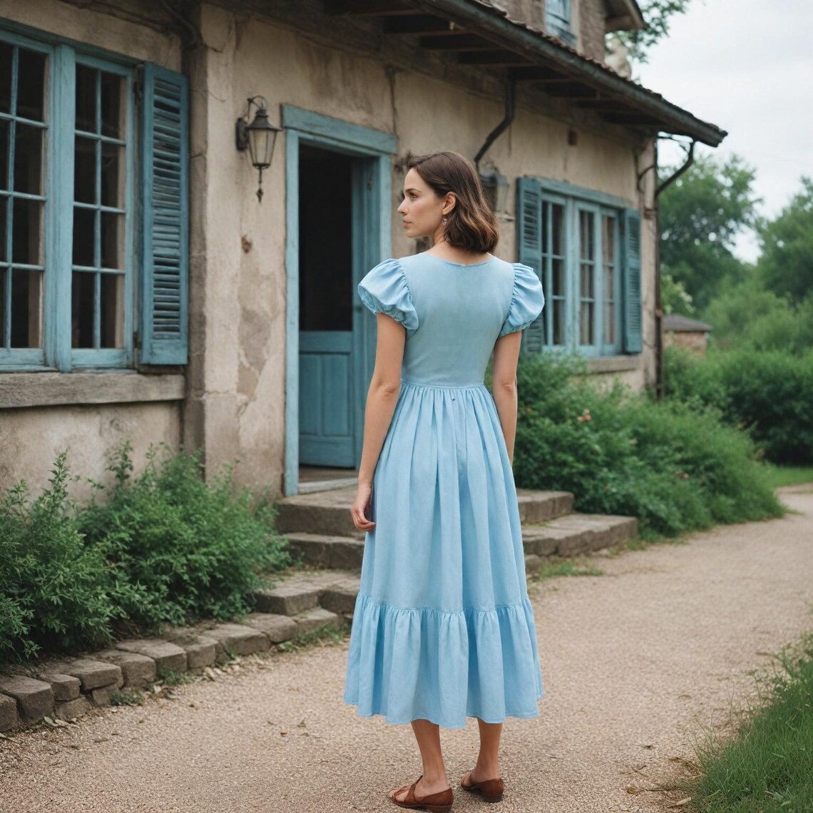 Medieval Cottagecore Blue Dress Vintage Style Lace-up Gown Renaissance ...