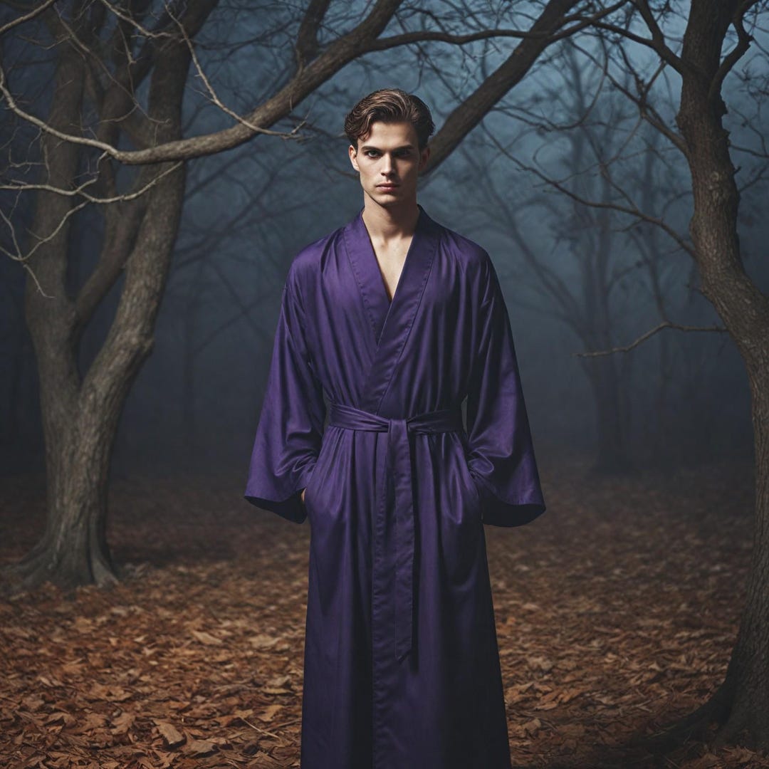 Halloween Purple Hooded Robe Gothic Medieval Costume Dark Wizard Cloak ...