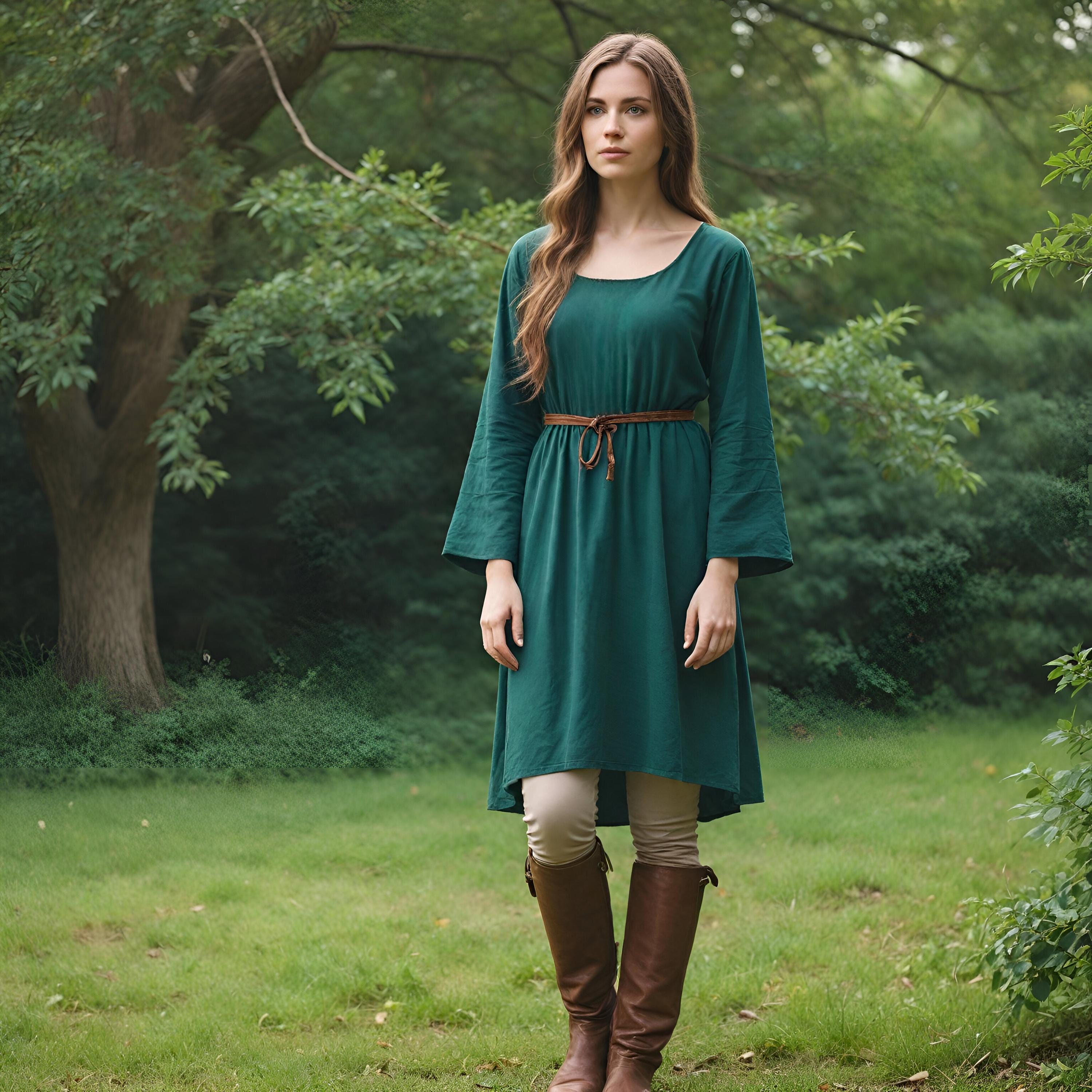 Medieval Green Dress for Women's Renaissance Long Belted Tunic Vintage ...