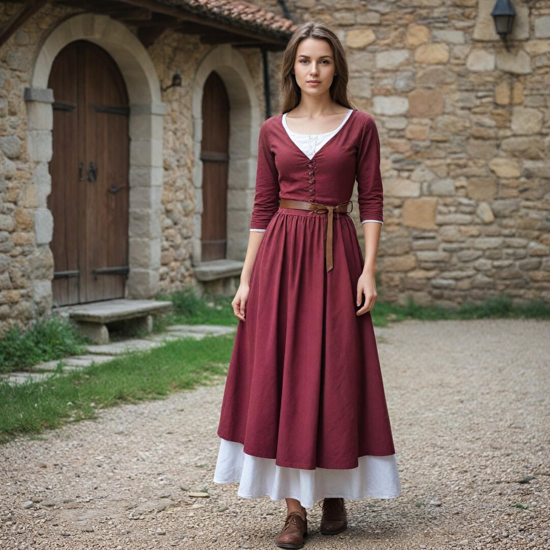 Medieval Burgundy Dress for Women Renaissance Dress With White ...
