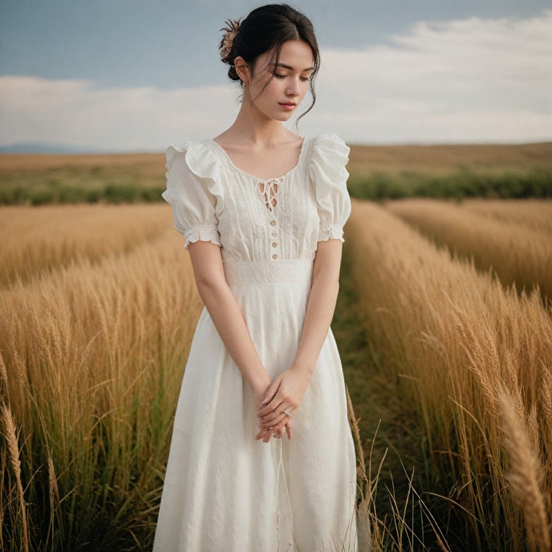 Medieval Puff Sleeves Long Dress Smocked Waist Midi Dress for Her ...