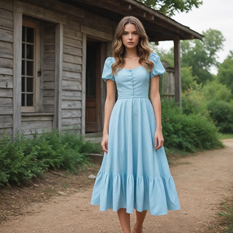 Medieval Cottagecore Blue Dress Vintage Style Lace-up Gown Renaissance ...