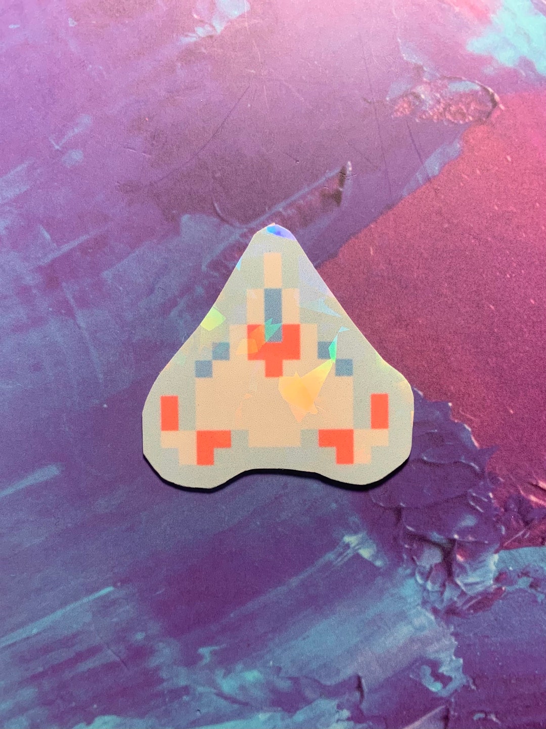 8-bit Pink and Blue Space Ship Holographic Sticker - Etsy