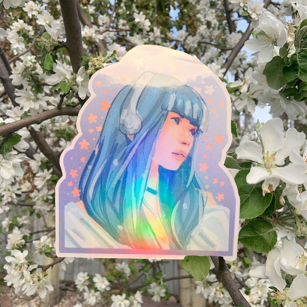 Blue Gamer Girl Holographic Sticker - Etsy