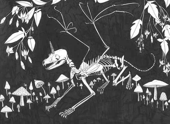 Chimera Skeleton Cat Bat Unicorn ORIGINAL Artwork Archival | Etsy