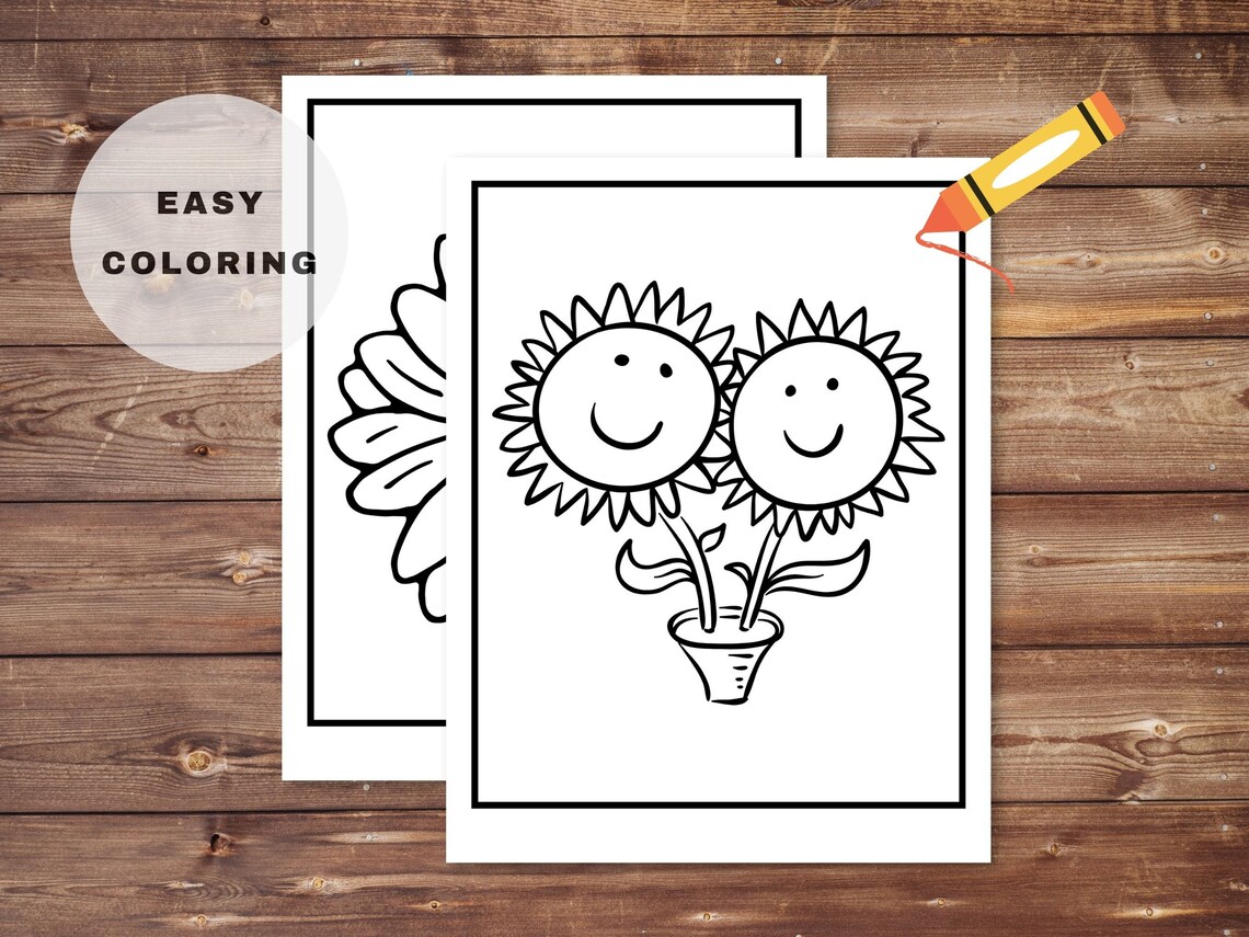 Easy Flower Coloring Pages for Kids , 20 Flower Coloring Sheets, Flower ...