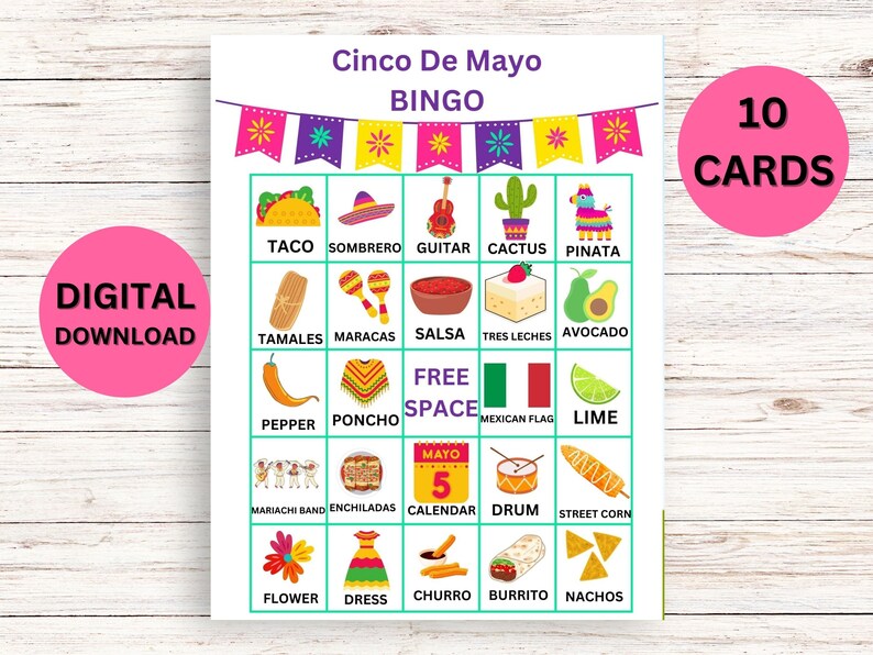 Fiesta Bingo, 10 Printable Fiesta Bingo Cards, Fiesta Activity for Kids ...