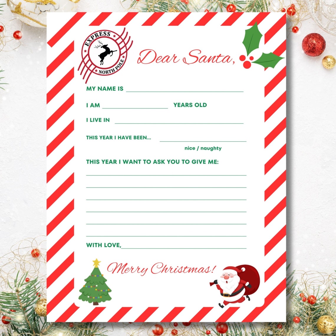 Letter to Santa Printable, Kids Letter to Santa, Letter to Santa Claus ...