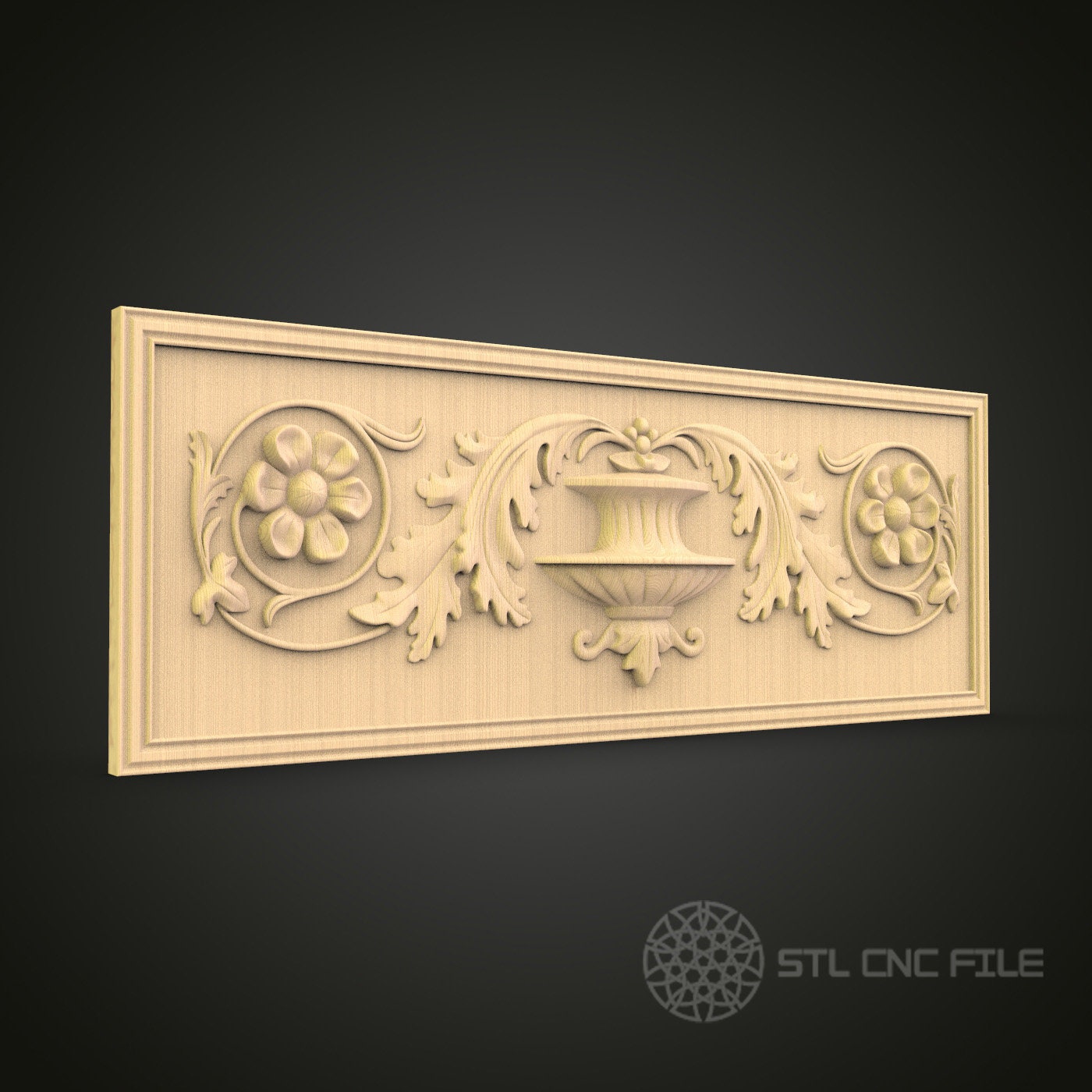 Classical Decorative Panel STL File for CNC - Floral and Urn 3D Wood ...