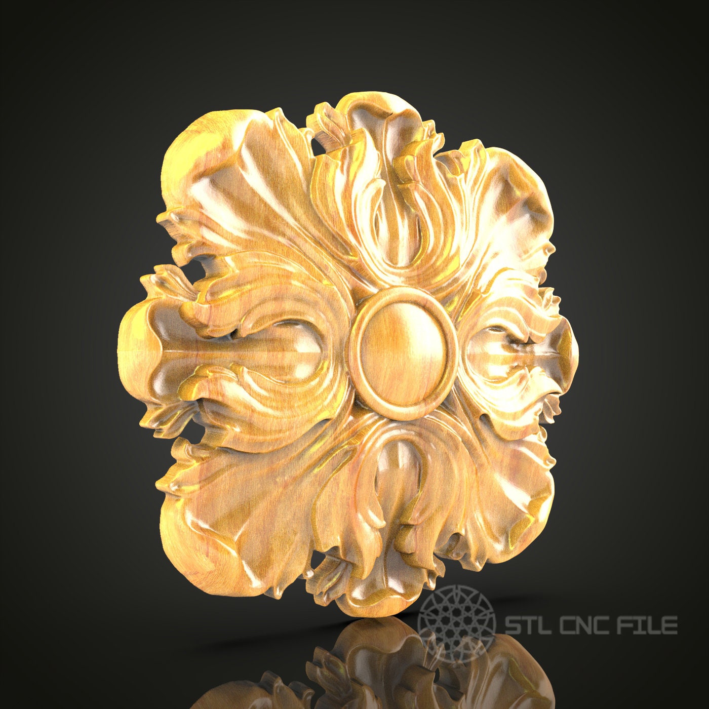 Baroque Floral Rosette STL Model for CNC Router - Elegant Wood Carving ...