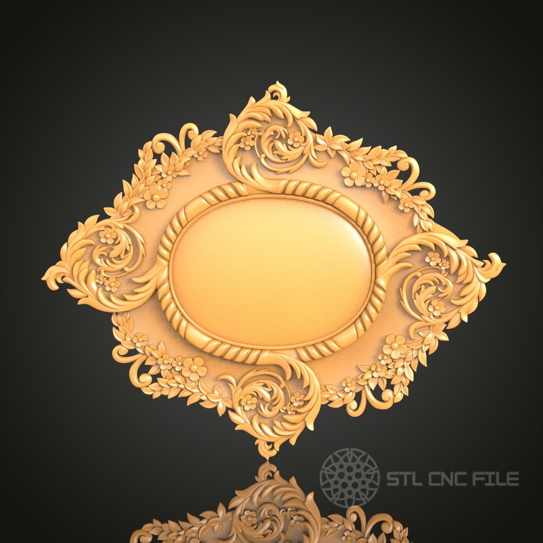 Ornate Floral Oval Frame Design STL Model for CNC Router Engraver ...