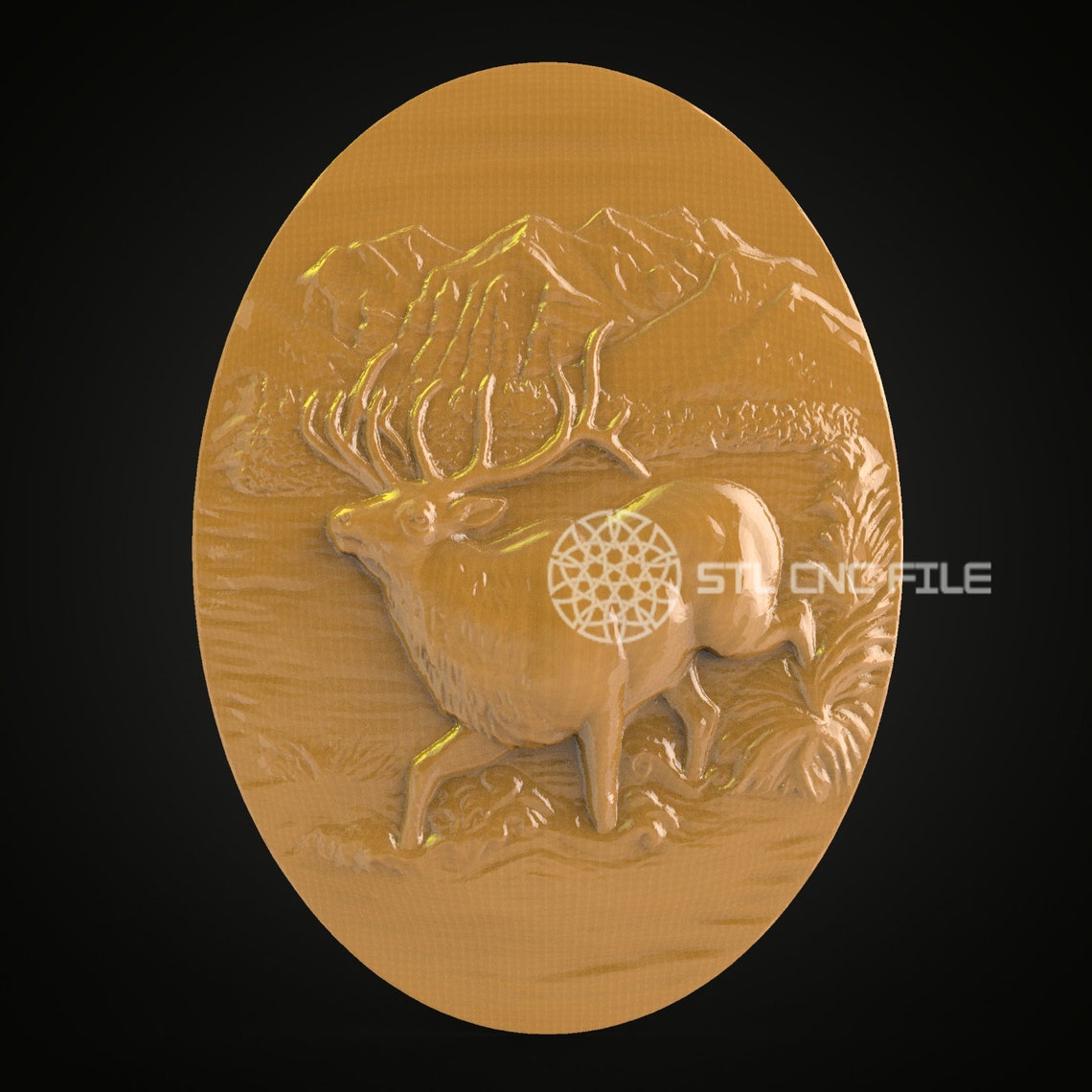 Elk in Mountain Landscape STL Model - CNC Router Engraving, Artcam ...