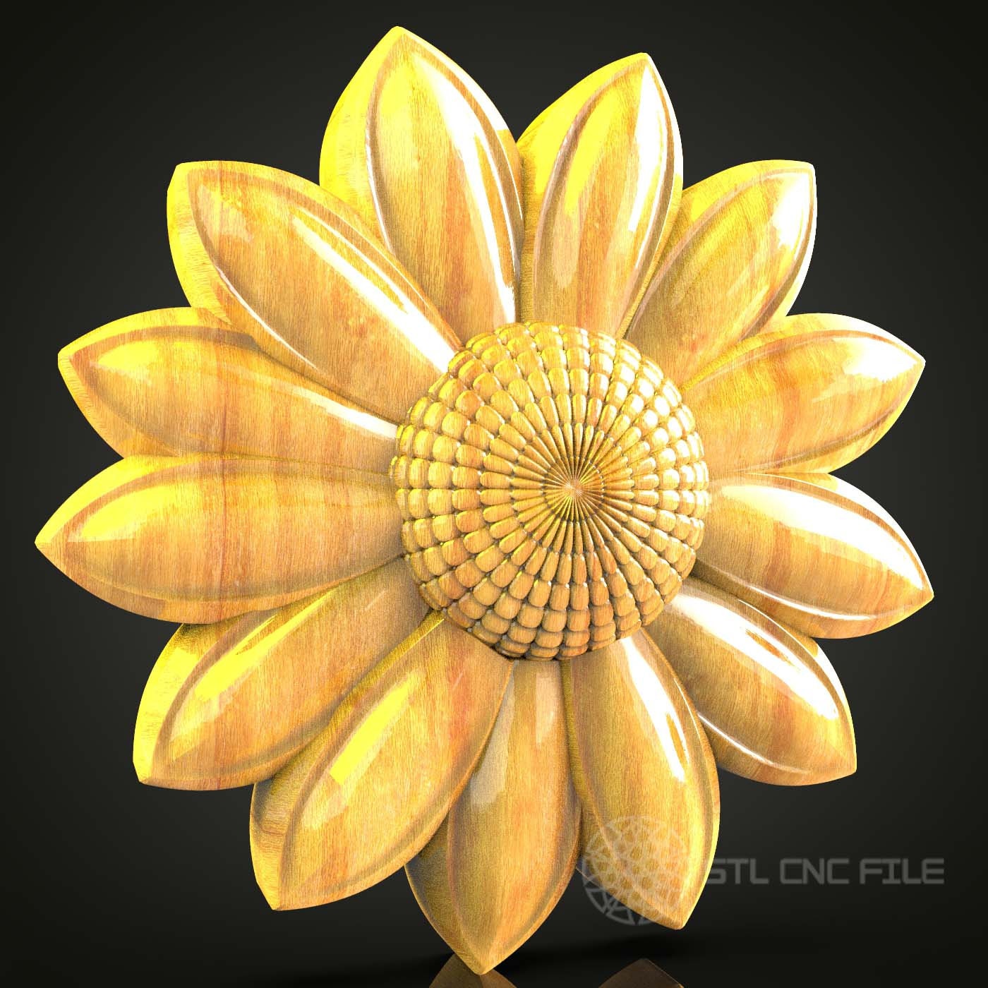 Radiant Sunflower STL File for CNC, Detailed Petal Carving, Artcam ...