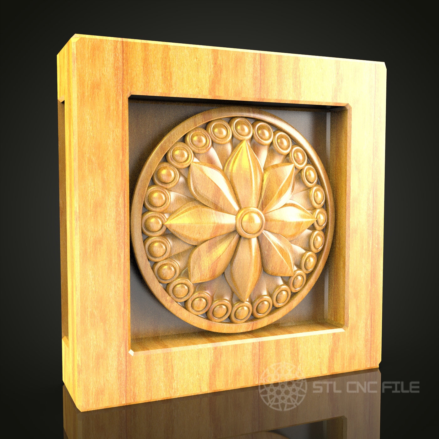 Floral Circle Relief STL Model for CNC Router - Sophisticated Wooden ...