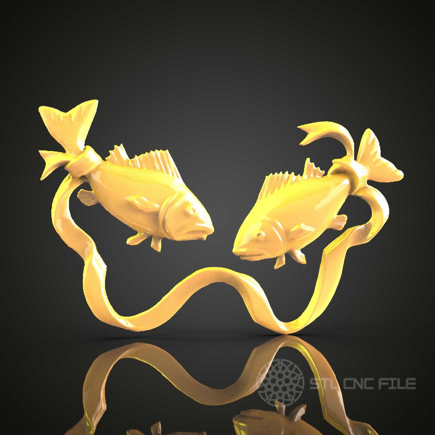 Koi Fish Dance STL Model for CNC, Artcam Aspire Wood Carving, Yin Yang ...
