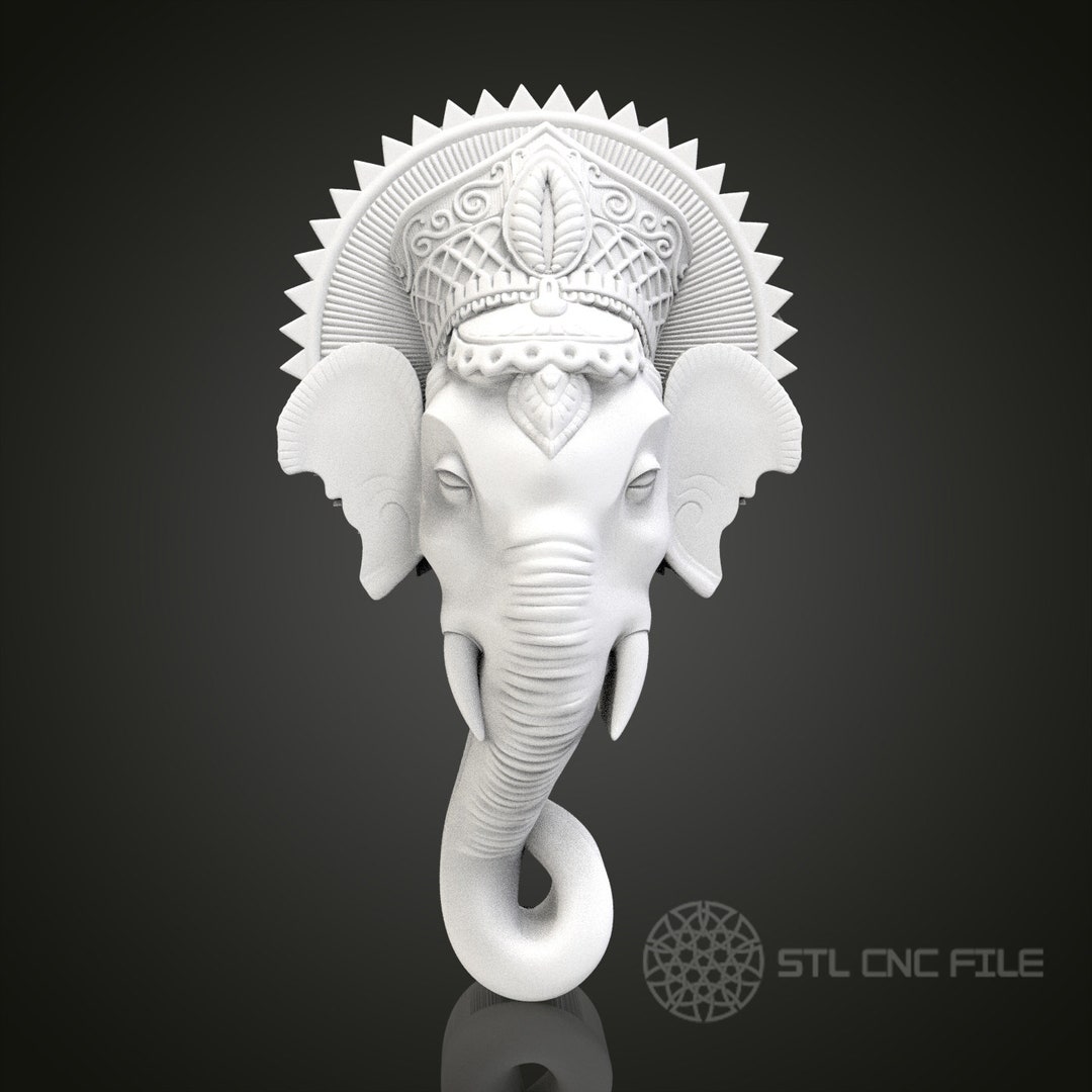 Elephant Head Sculpture - 3D CNC Engraved Wood Panel, Artcam Aspire STL ...
