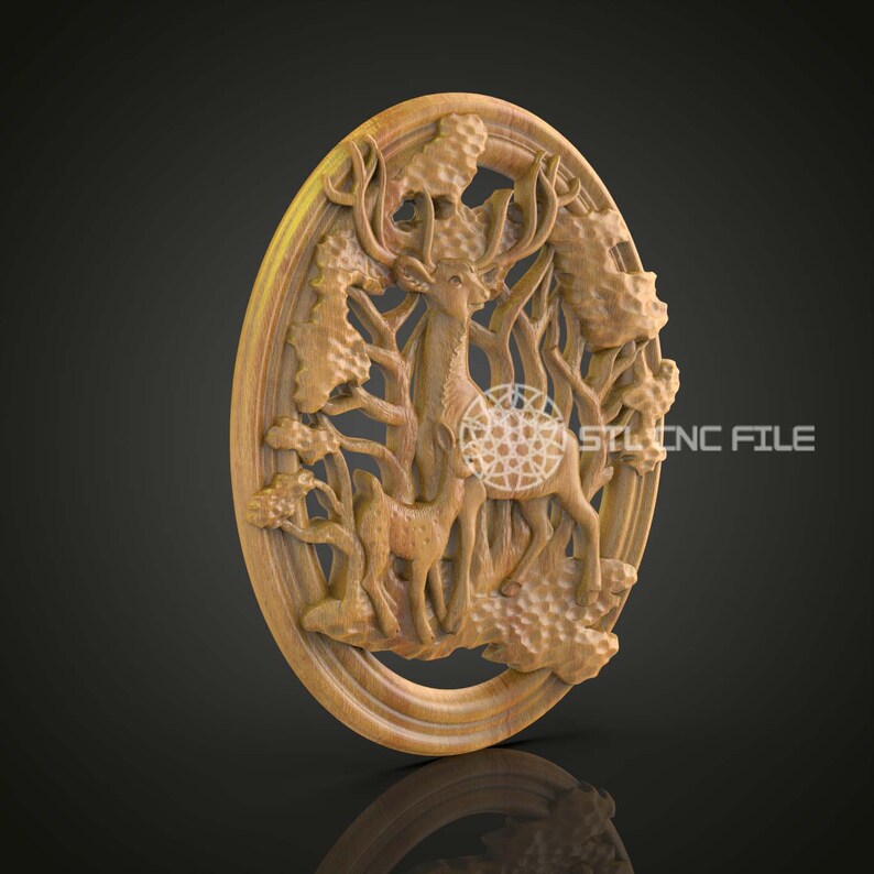 Forest Wildlife Scene STL File for CNC Carving, Majestic Deer in ...