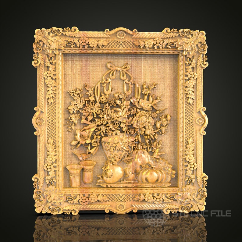 Baroque Still Life 3D Relief STL File for CNC, Ornate Classical Wood ...