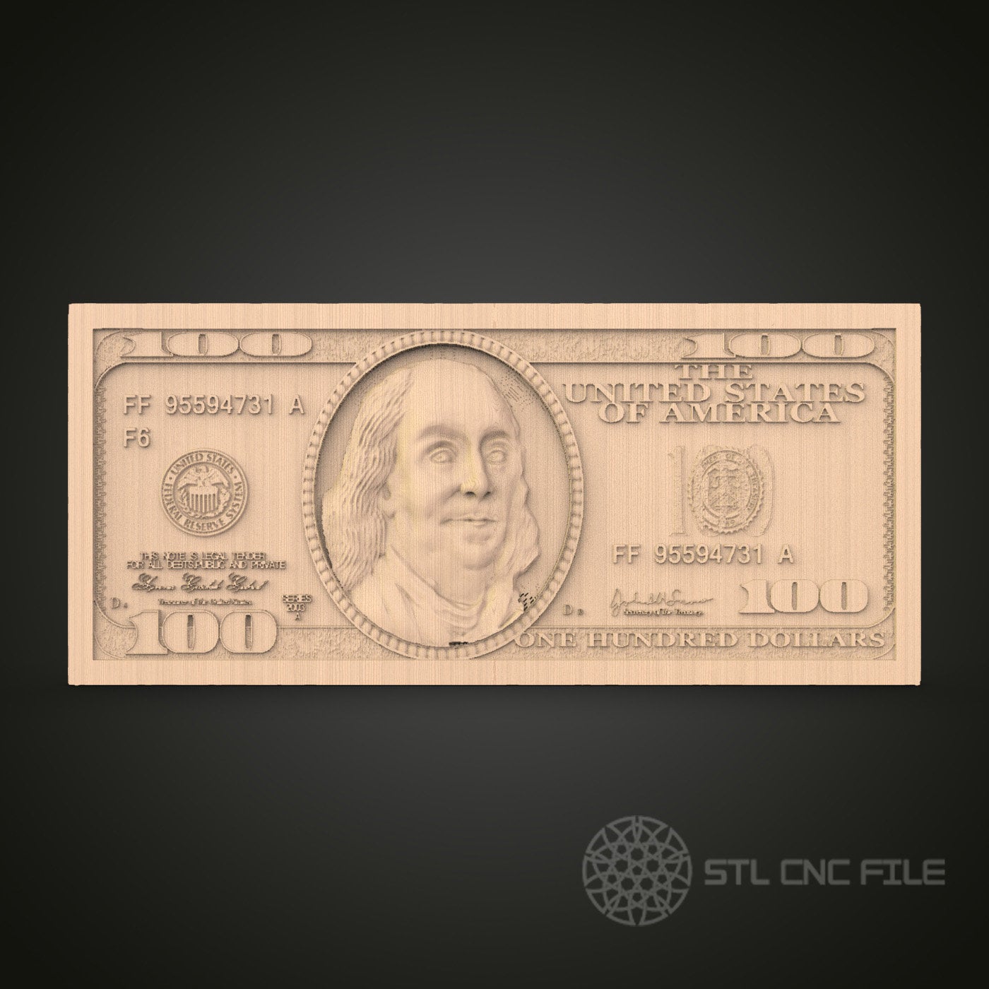 100 Dollar Bill 3D STL Model: CNC Router Engraver File - Etsy