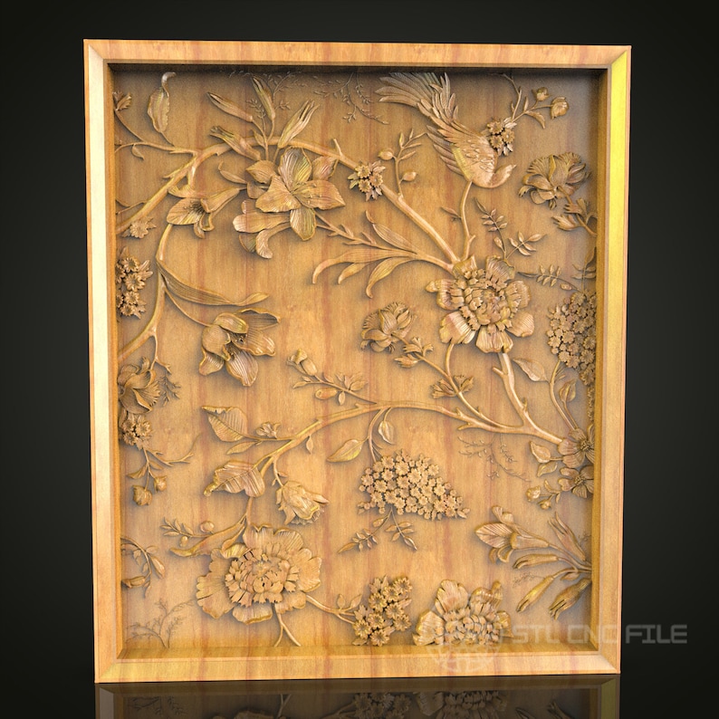 Elegant Floral Relief CNC Wood Carving, Artcam STL Model for ...