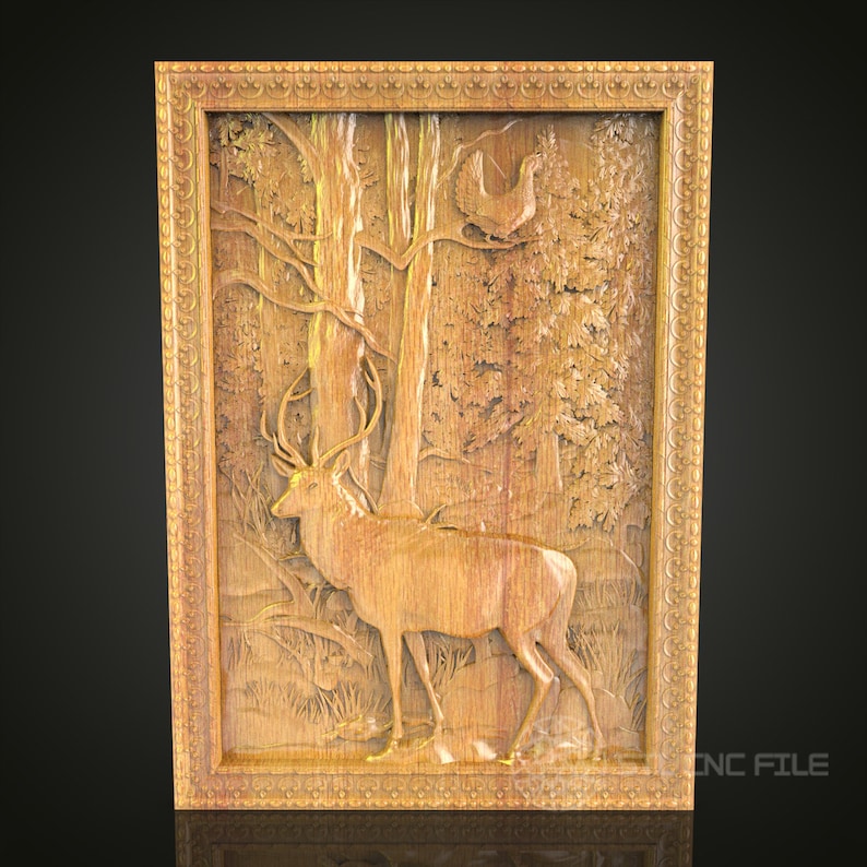Majestic Deer in Forest Scene Wall Art - CNC Carved STL Model, Wood ...