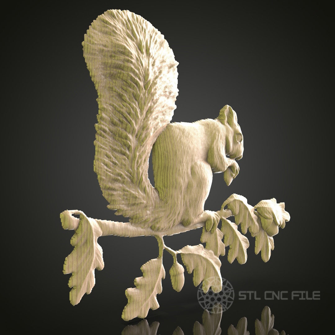 Squirrel on Oak Branch 3D Model STL File for CNC Router - Etsy