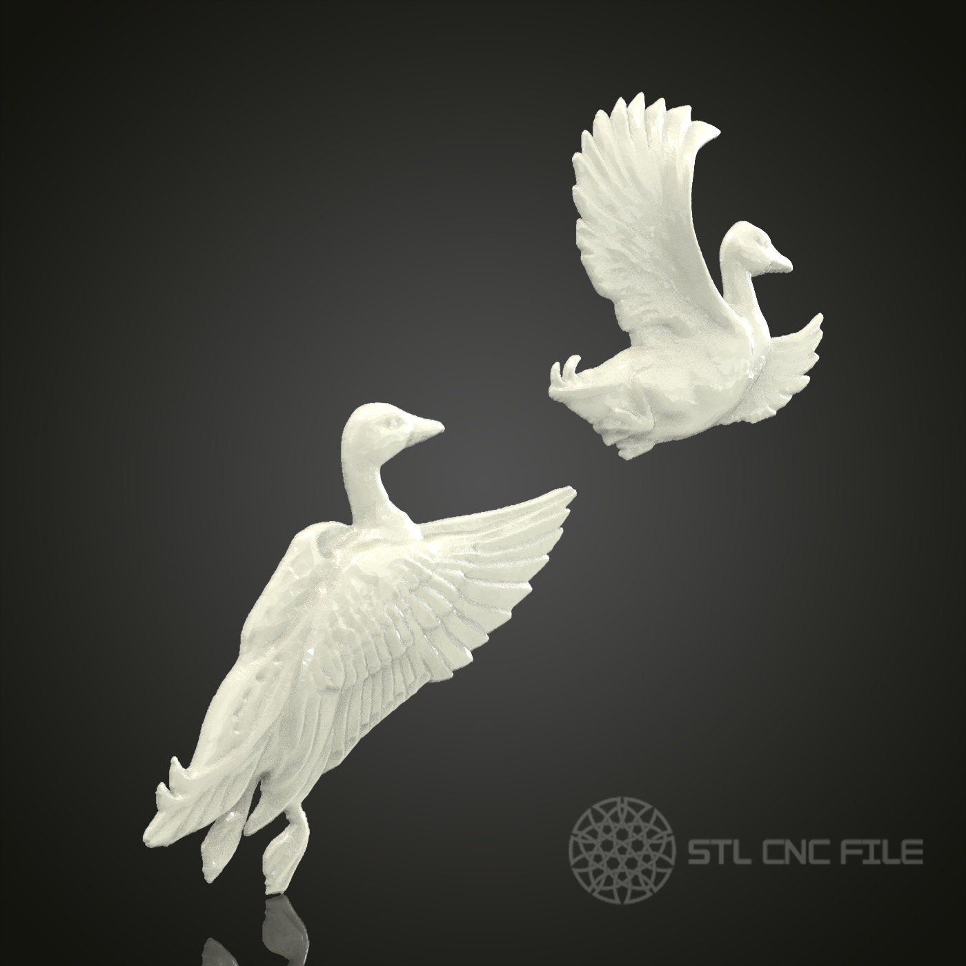 Flying Ducks Wall Decor - STL Model for CNC Router, 3D Printer - Artcam ...