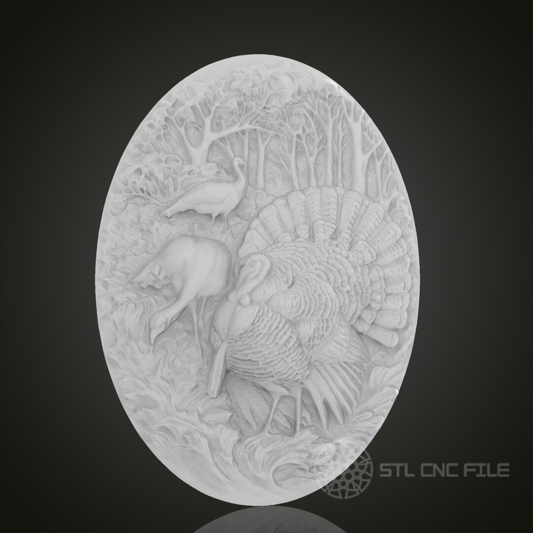 Turkey and Deer Oval 3D Relief Art for CNC Router, Artcam, Aspire, Wall ...