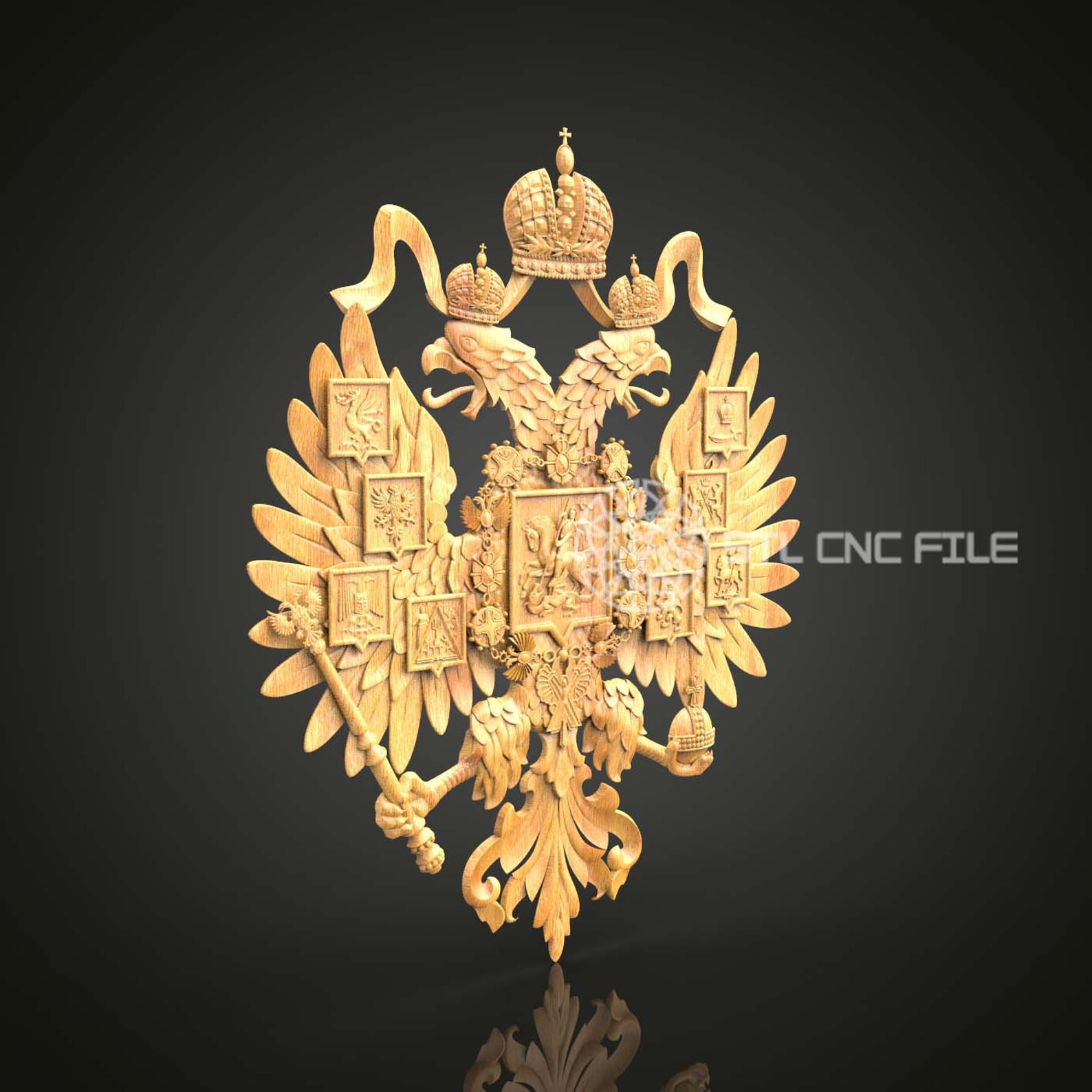 Golden Double-headed Dragon 3D STL Model, CNC Router Engraver ...