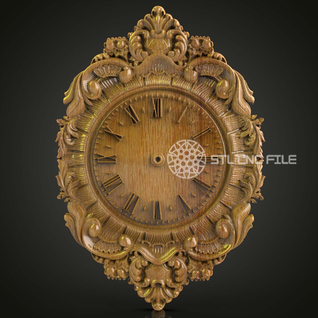 Baroque Style Wall Clock STL Model, CNC Engravable, Artcam & Aspire ...