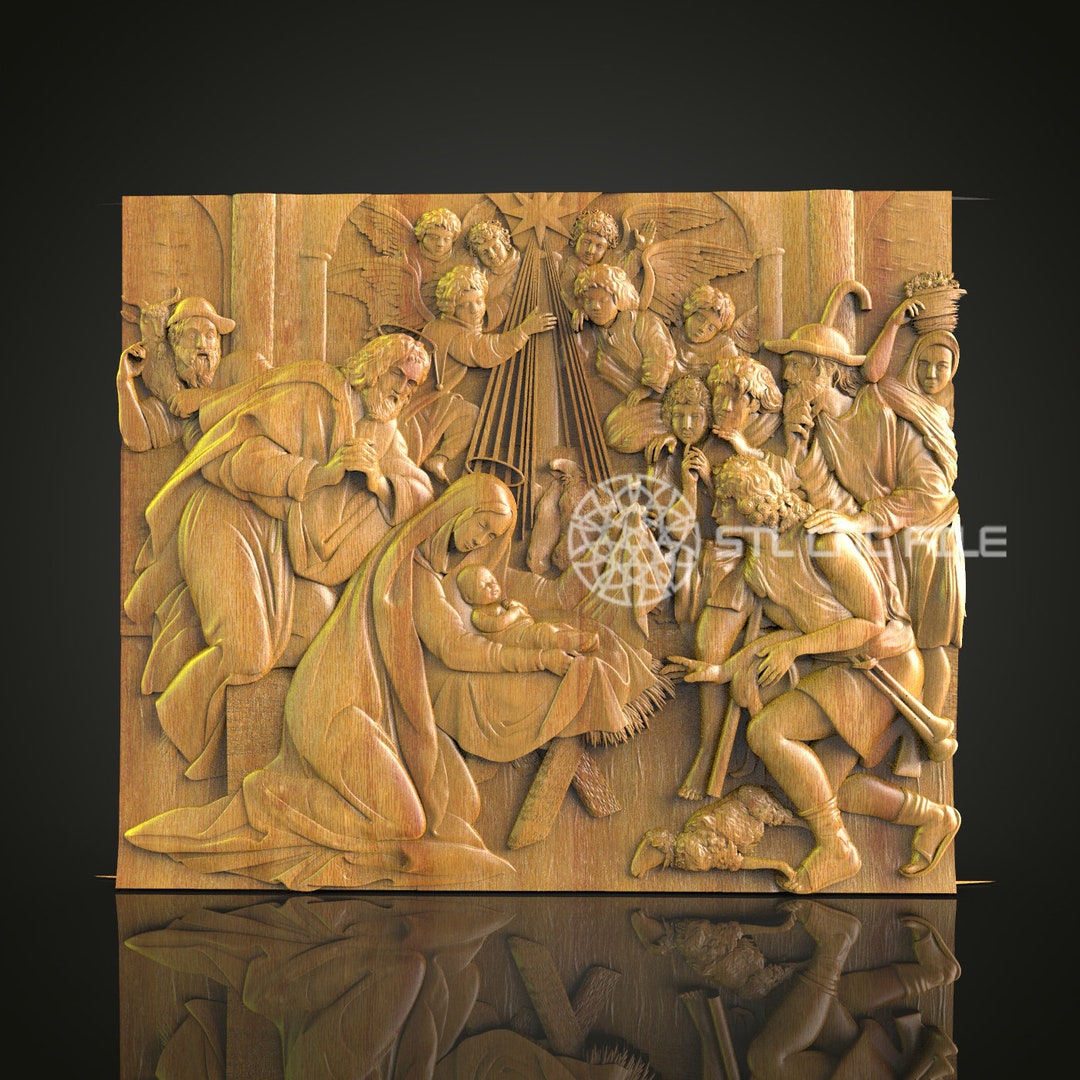 Nativity Scene CNC Engraved Panel - Detailed Biblical Wood Carving ...