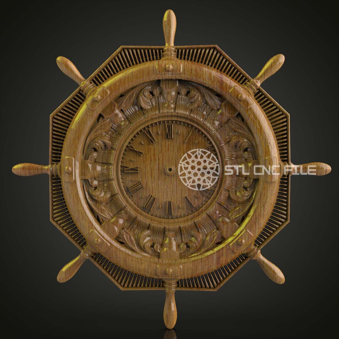 Nautical Ship Wheel Clock STL Model for CNC Router, Artcam & Aspire ...