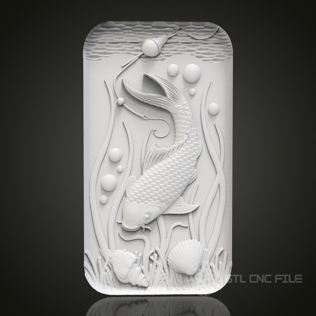 Serenity Stream - Koi Fish 3D CNC Engraved Wood Panel, Artcam Aspire ...